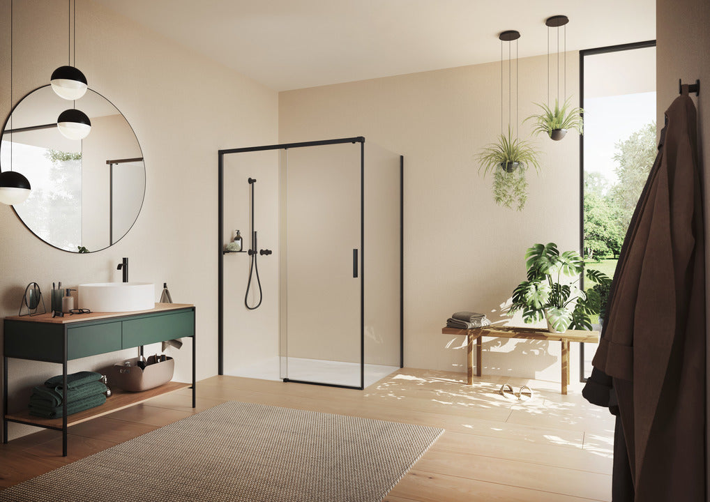 Vita pure partially framed Sliding door, 1-panel with fixed segment fo